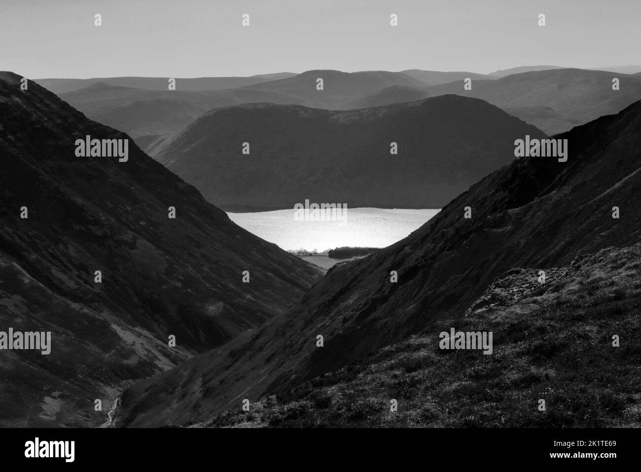 Misty view over Crummock Water, Lake District National Park, Cumbria ...