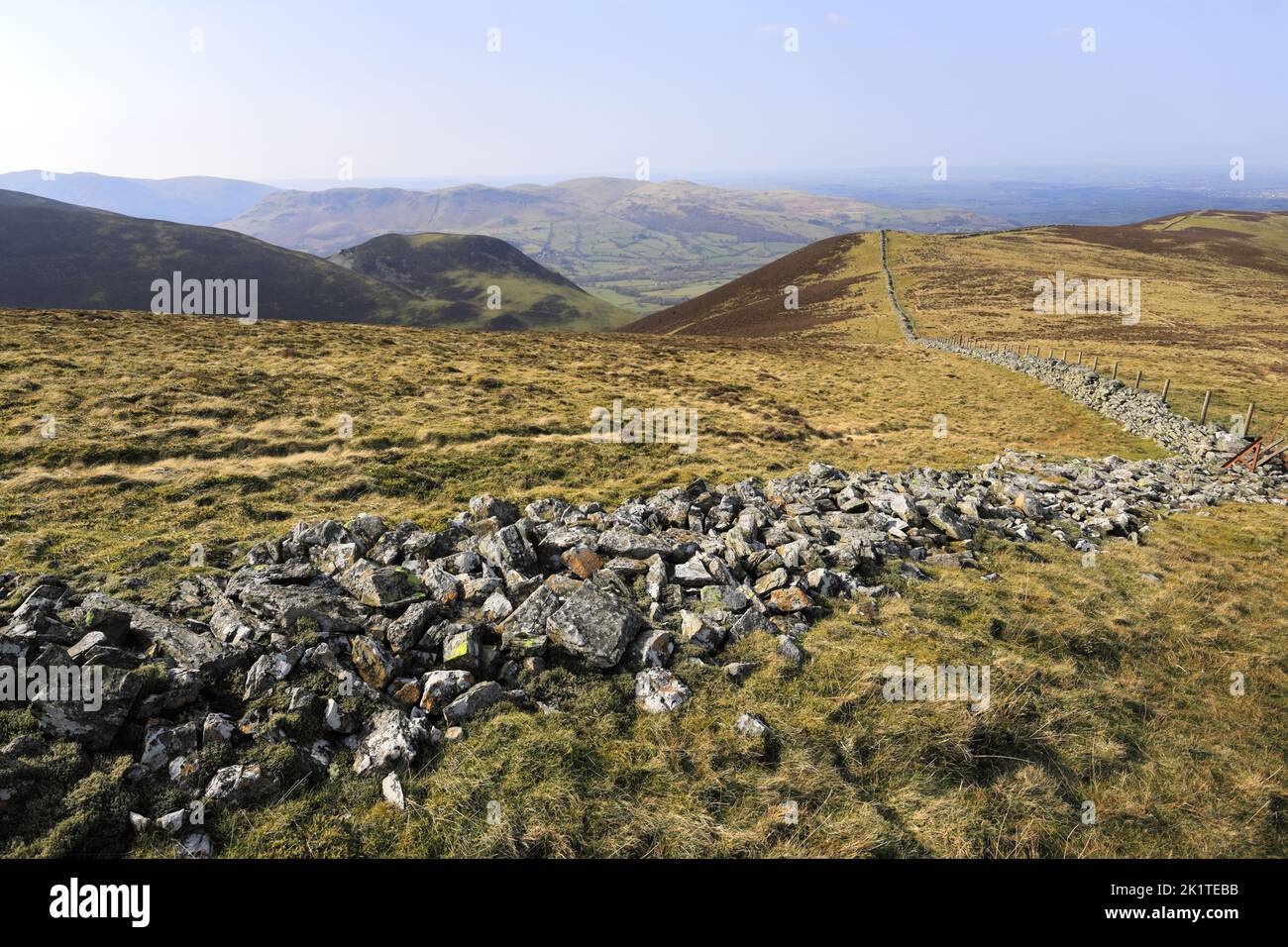 View over the summit of Ladyside Pike fell and the Whinlatter forest ...