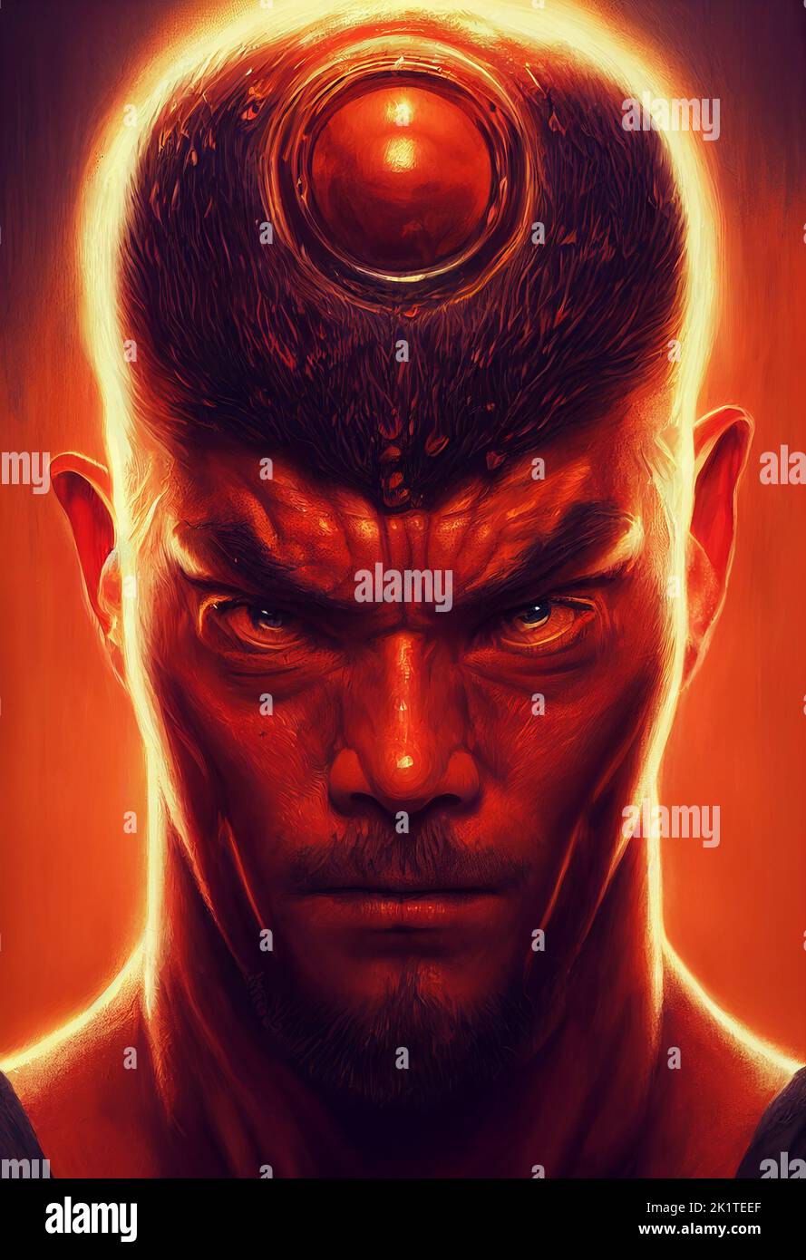 A 3D render of a vengeful fantasy villain with a magical gem in his ...