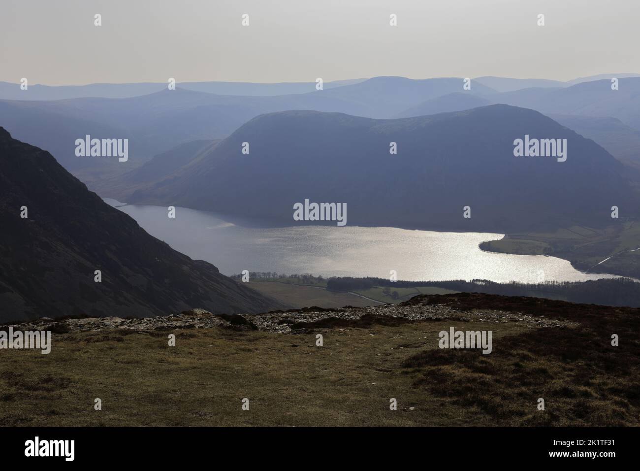 Misty view over Crummock Water, Lake District National Park, Cumbria ...