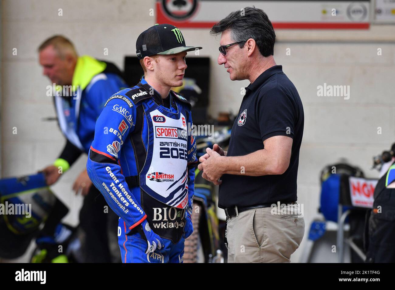 Dan Bewley with Mark Lemon during the Sports Insure British Speedway ...