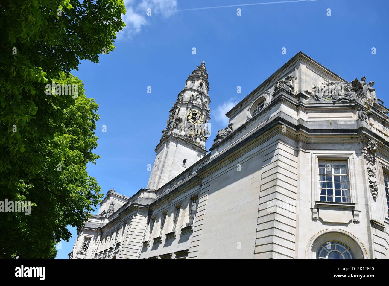 Cardiff Wales city centre with city hall and city signs Stock Photo - Alamy