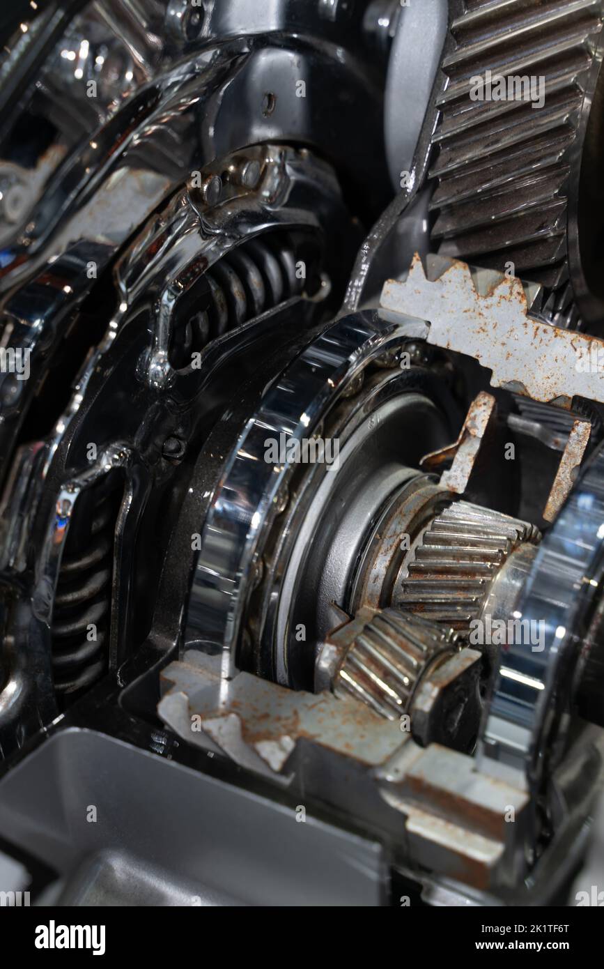 A close up of modern automobile vehicle engine and spare parts Stock ...