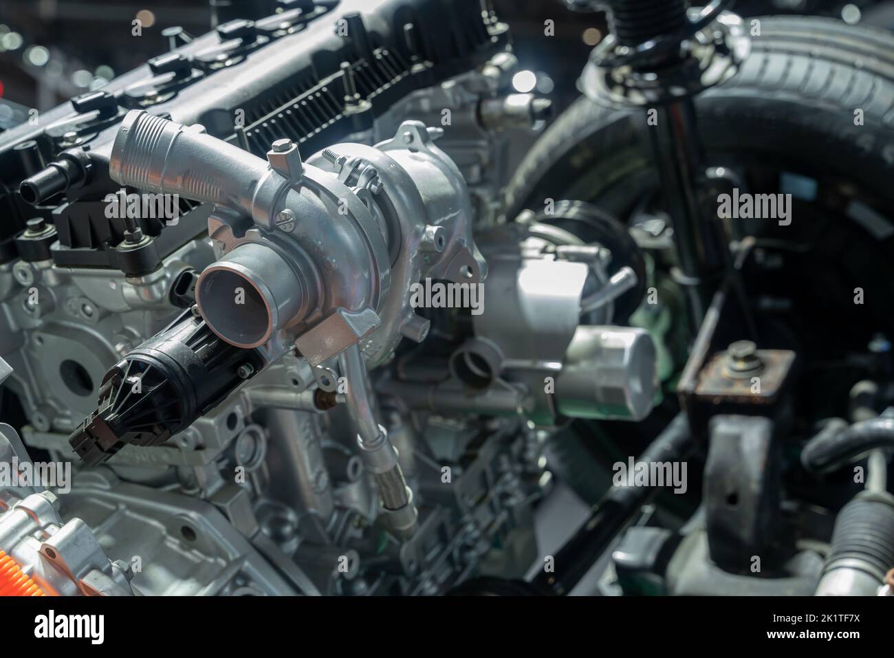 A close up of modern automobile vehicle engine and spare parts Stock ...
