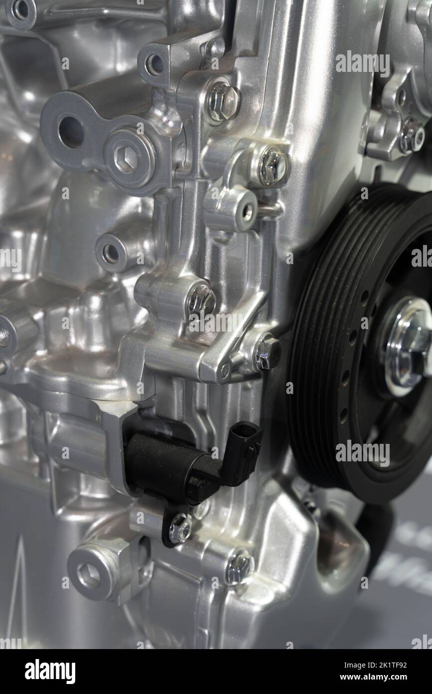 A close up of modern automobile vehicle engine and spare parts Stock ...