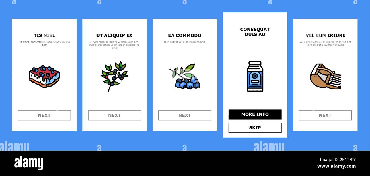 blueberry biberry blue berry onboarding icons set vector Stock Vector ...