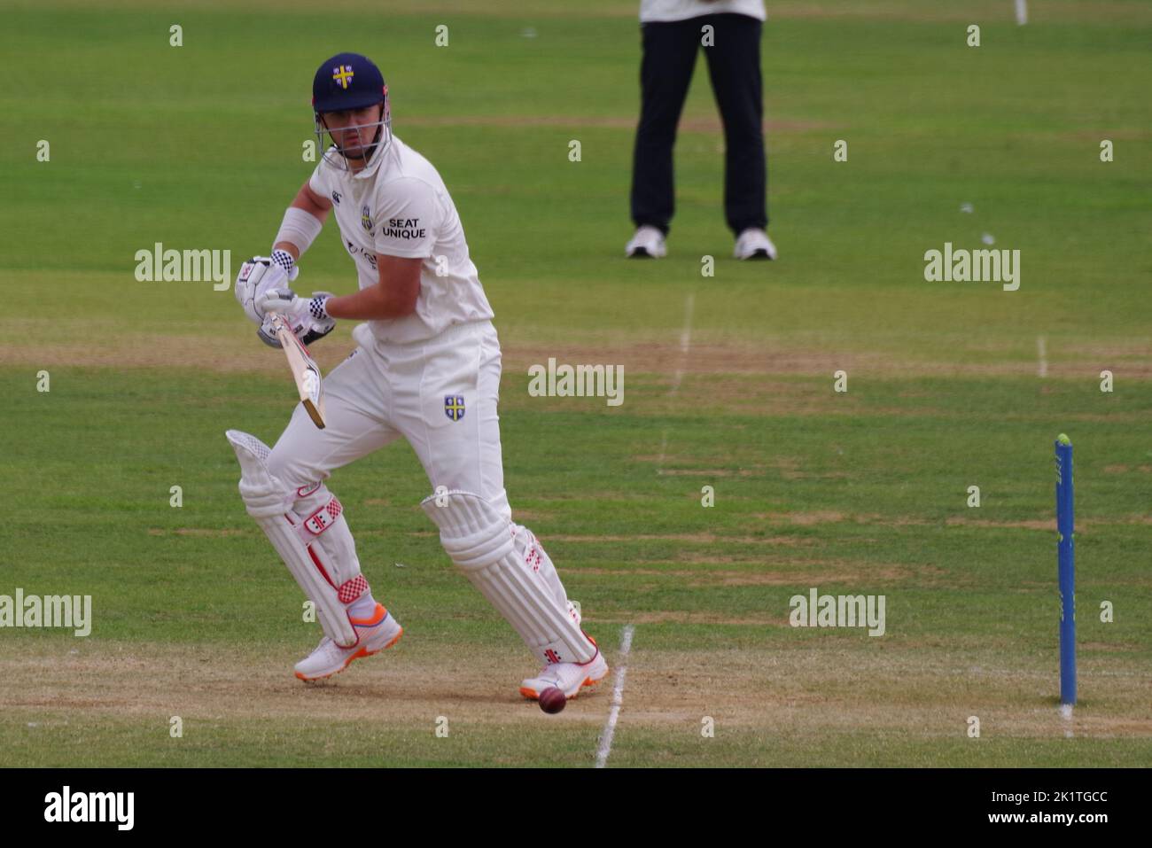 Chester le Street, England, 28 July 2022. Alex Lees batting for Durham ...