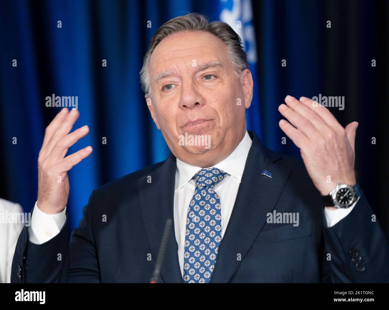 Coalition Avenir du Quebec leader Francois Legault speaks to the media ...