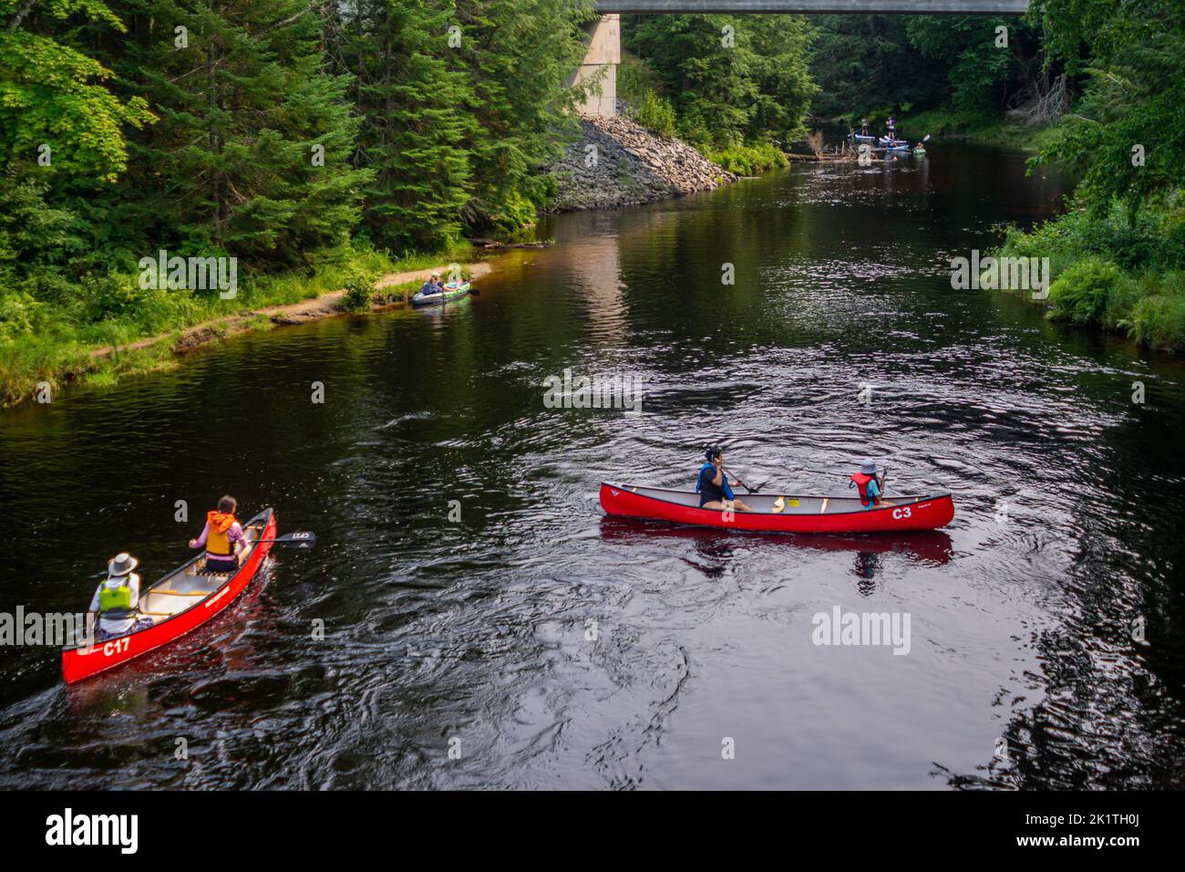 August 2021 - Canoeing activity in the lake of Arrowhead provincial park in Ontario, Canada ...