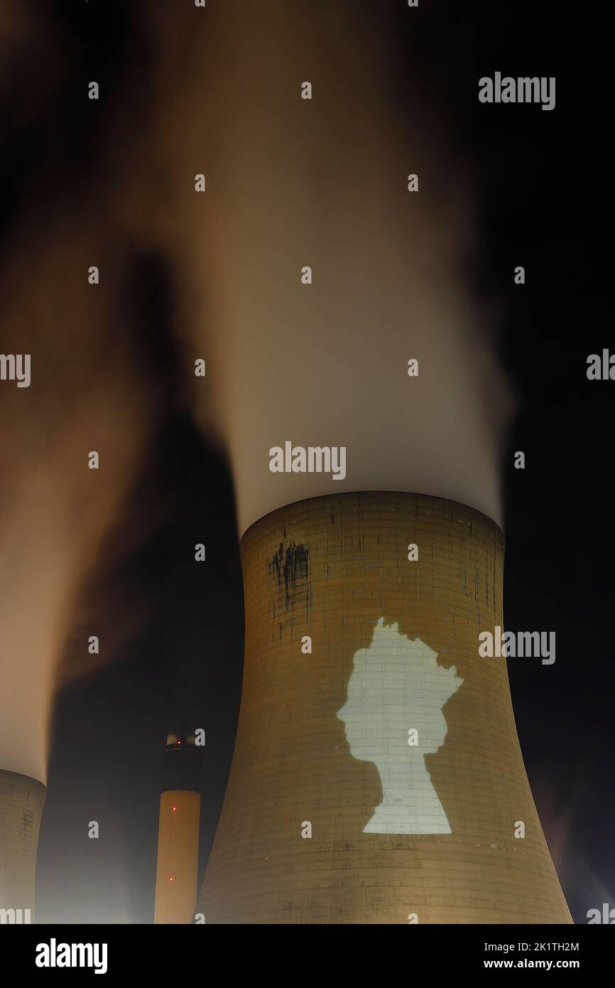 An outline of HRH Queen Elizabeth's head was projected onto one of the ...