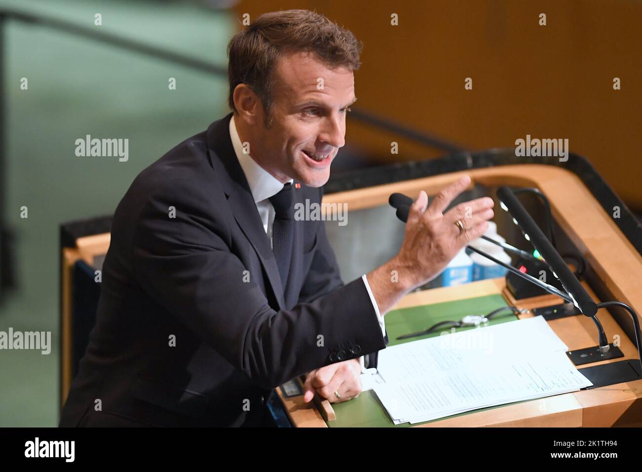 Emmanuel Macron, President of France, addresses the 77th session of the ...