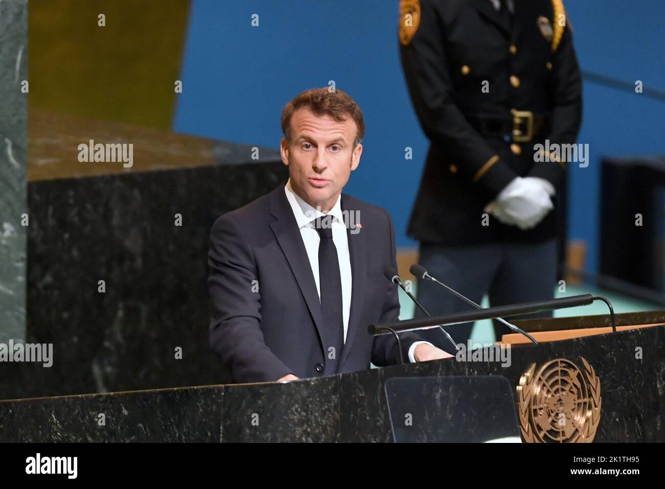 Emmanuel Macron, President of France, addresses the 77th session of the ...