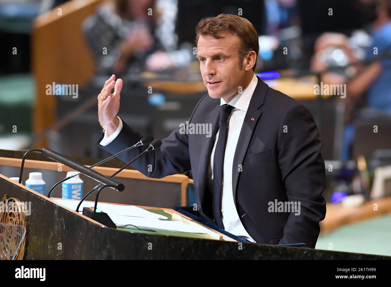 Emmanuel Macron, President of France, addresses the 77th session of the ...