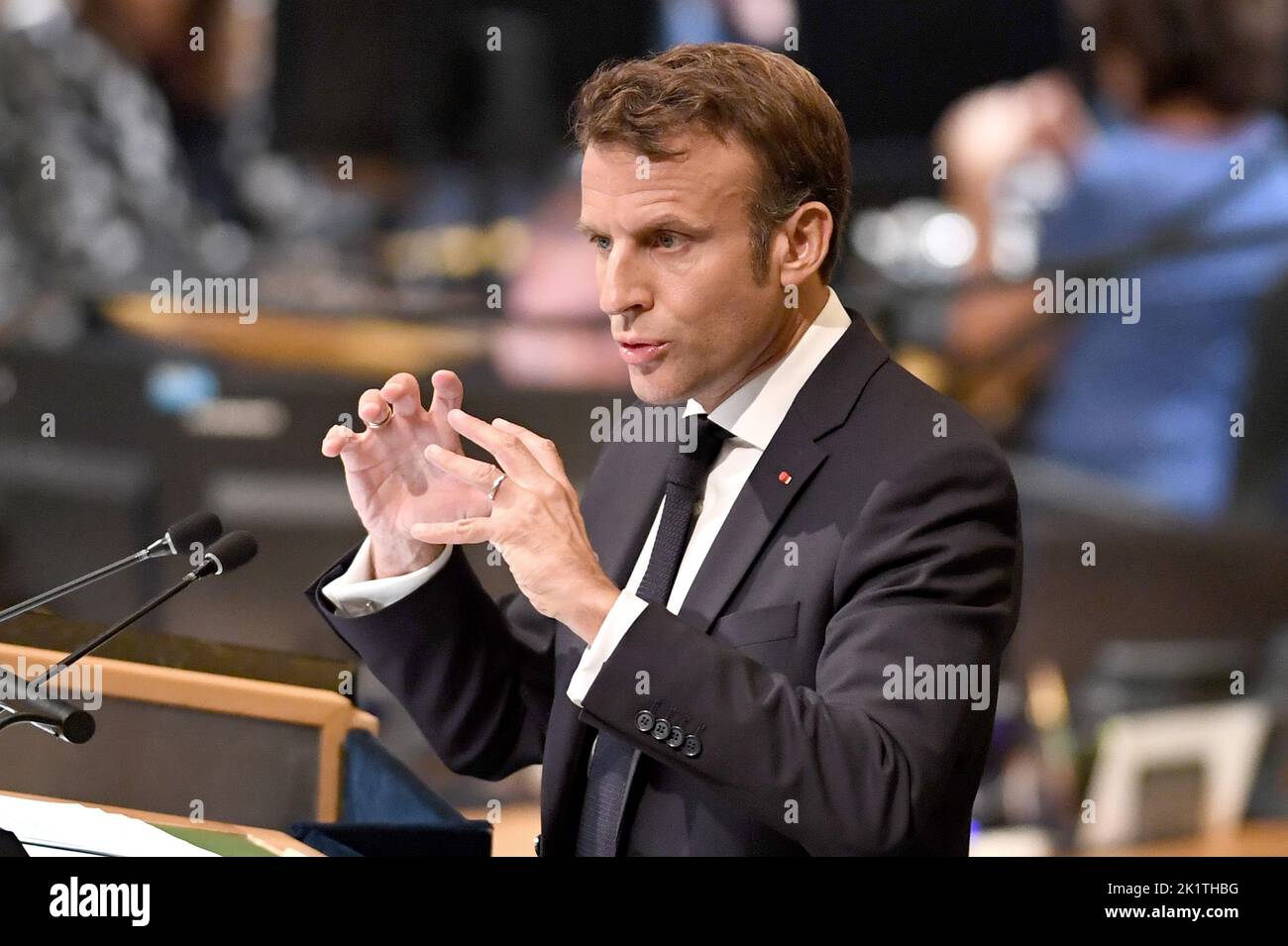 Emmanuel Macron, President of France, addresses the 77th session of the ...