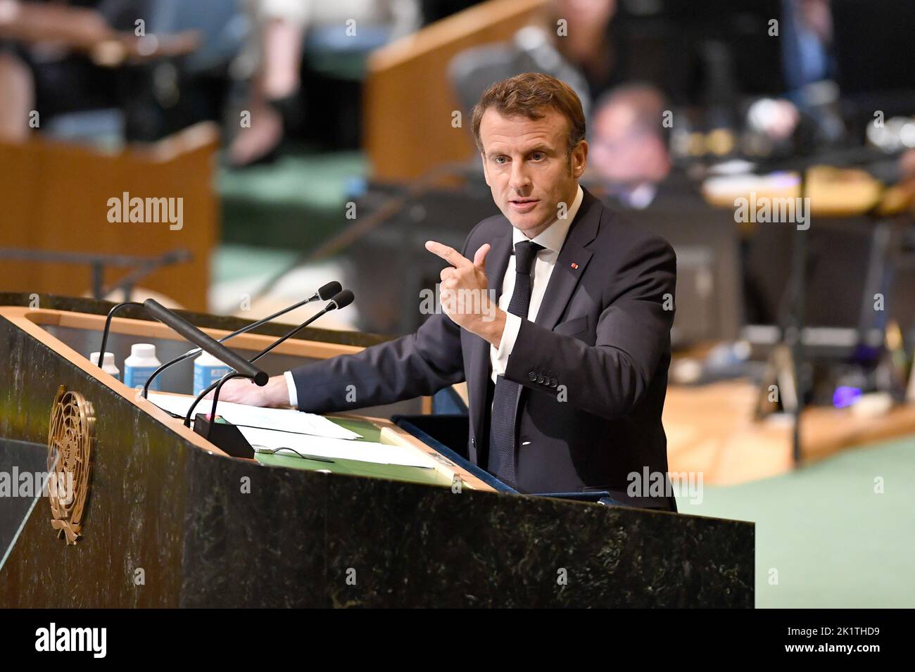 Emmanuel Macron, President of France, addresses the 77th session of the ...