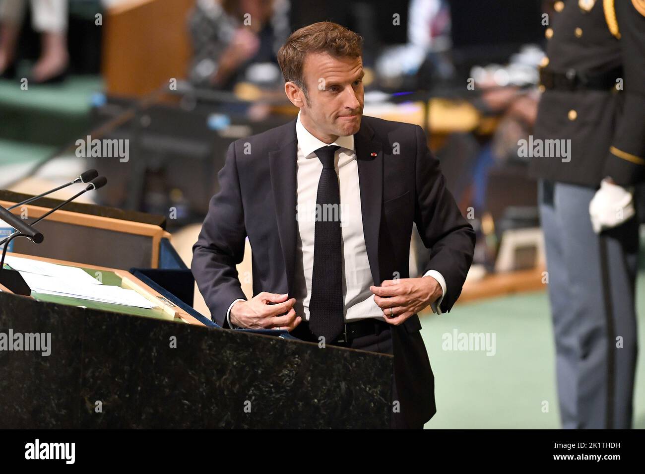 Emmanuel Macron, President of France, addresses the 77th session of the ...