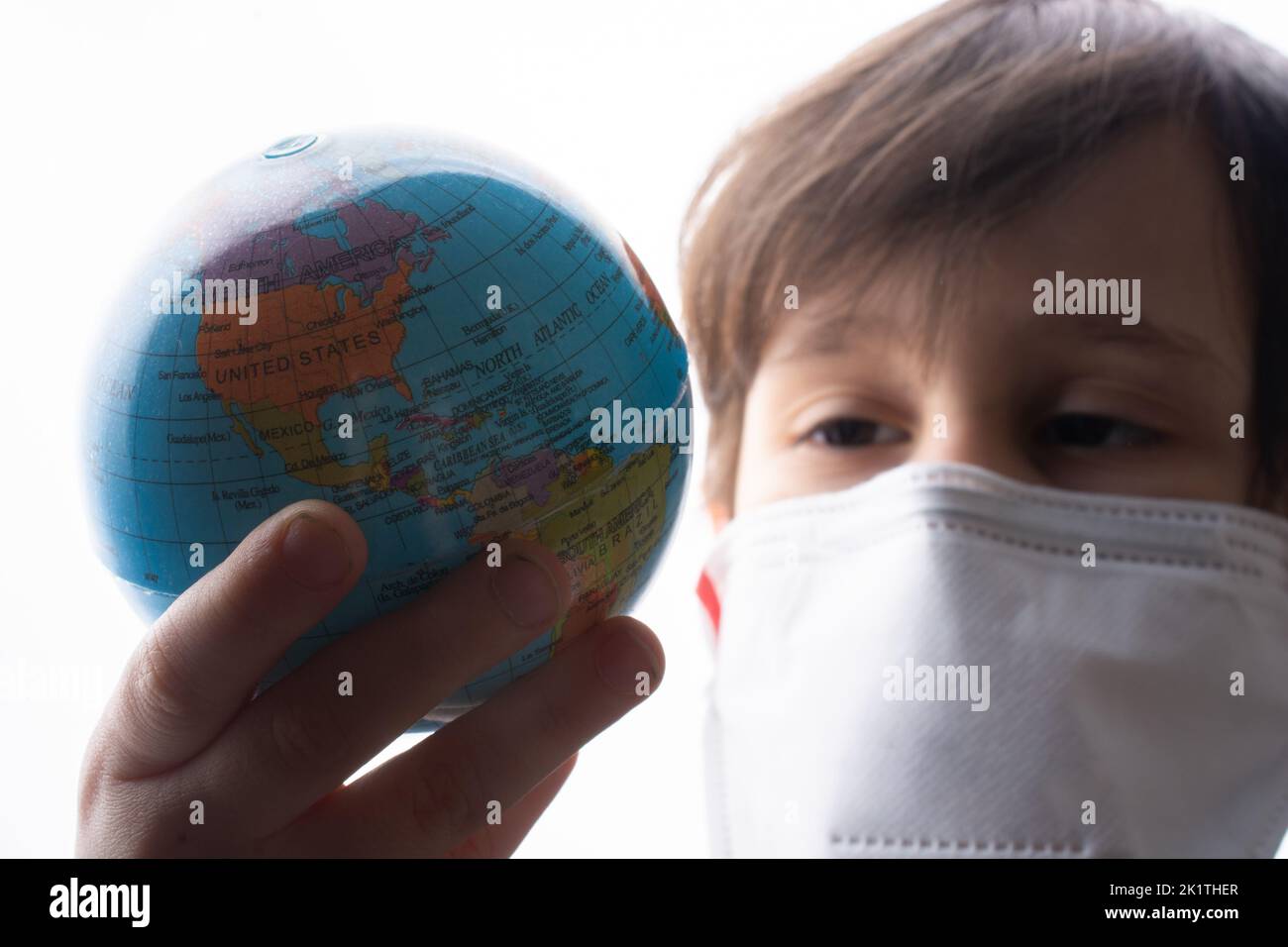 Kid wear health masks to prevent virus and germs. Disease protection ...