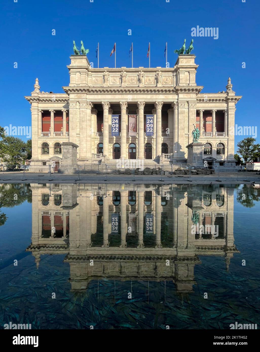 The renovated Royal Museum of Fine Arts in Antwerp, reflected in the so ...