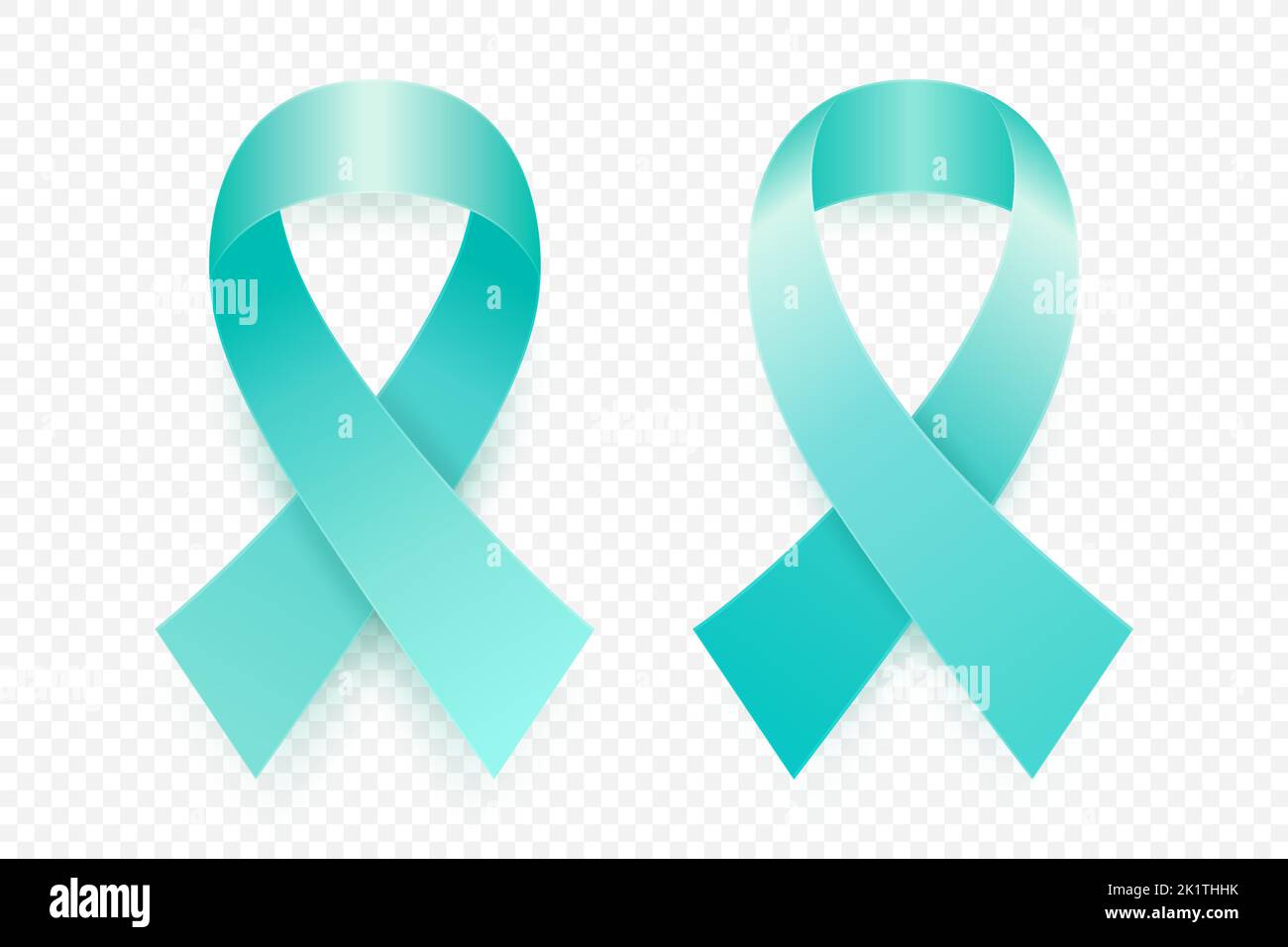Vector 3d Realistic Teal Ribbon Set. Ovarial Cancer Awareness Symbol ...