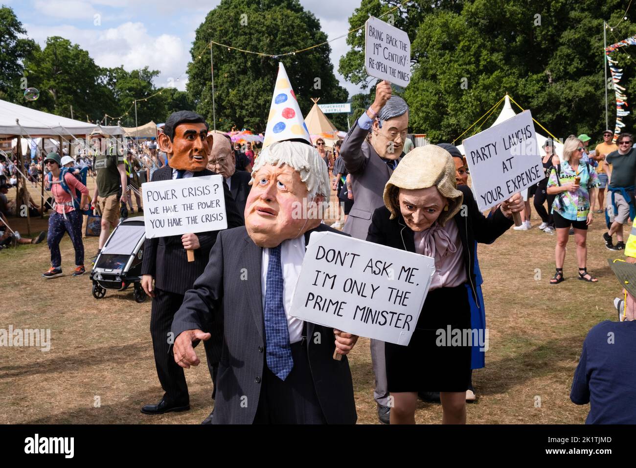 Anti Tory Party political art performance at the festival crowd at the ...