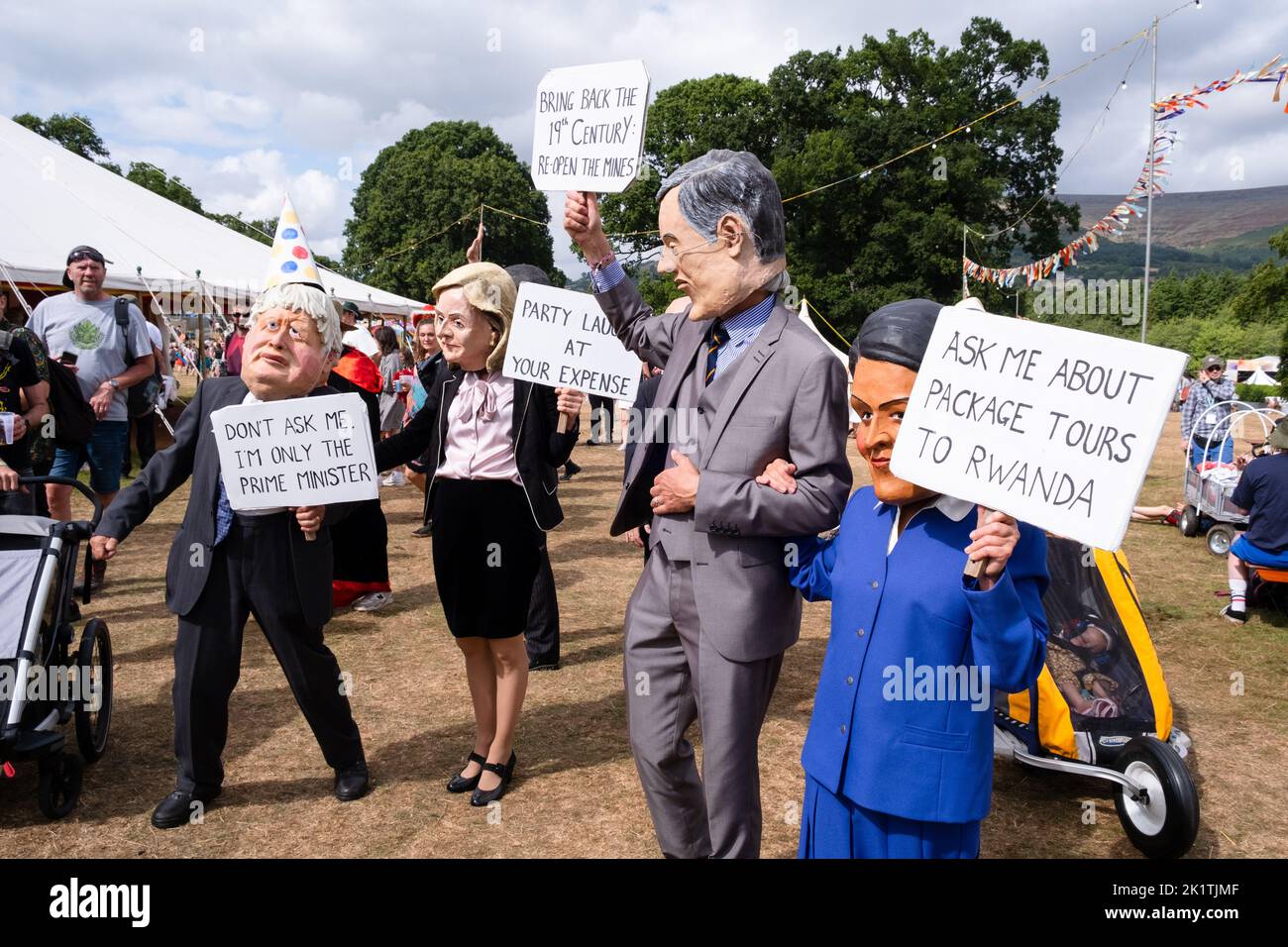 Anti Tory Party political art performance at the festival crowd at the ...