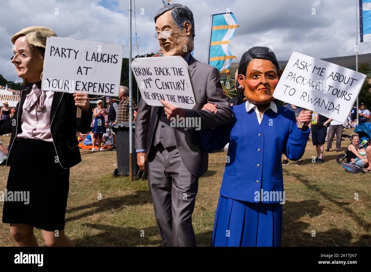 Anti Tory Party political art performance at the festival crowd at the ...