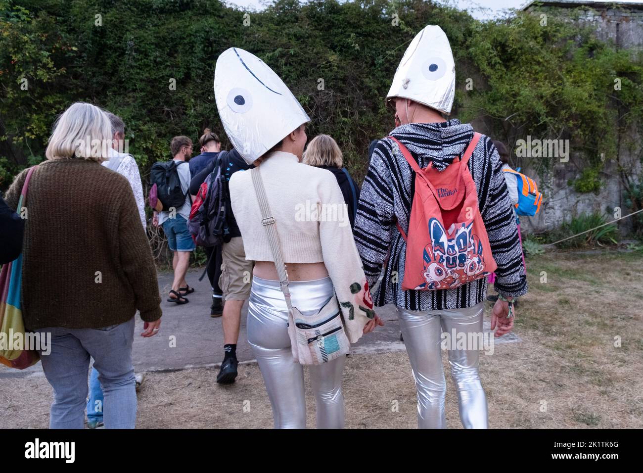 Crazy fish heads in the festival crowd at the Green Man 2022 music ...