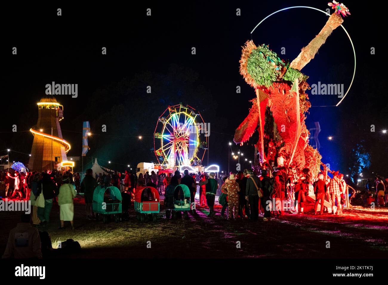 NIGHT, WICKER MAN: The festival crowd at the Green Man Wicker Man at ...