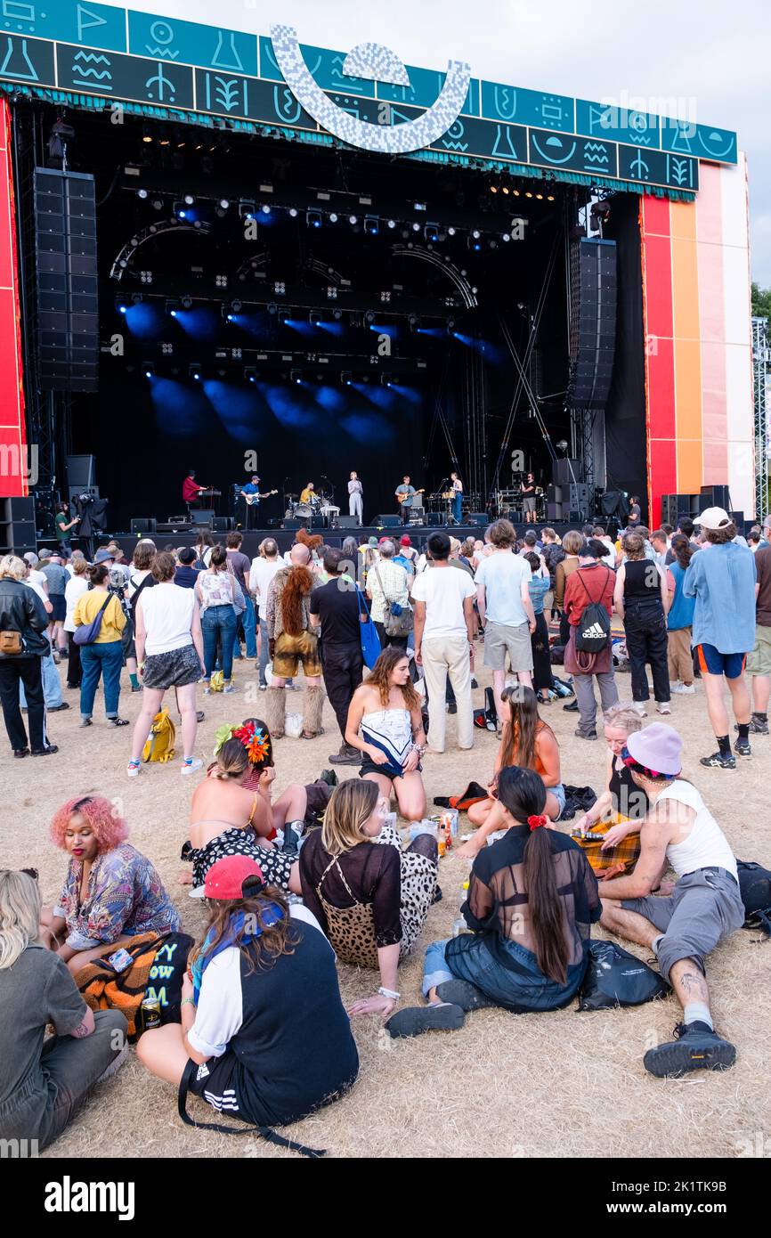 The festival crowd at the Mountain stage at the Green Man 2022 music ...
