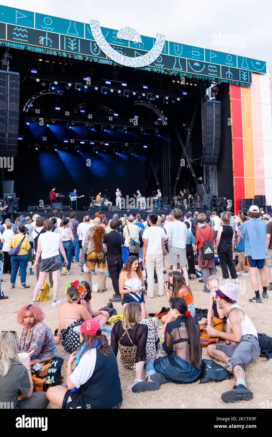 The festival crowd at the Mountain stage at the Green Man 2022 music ...