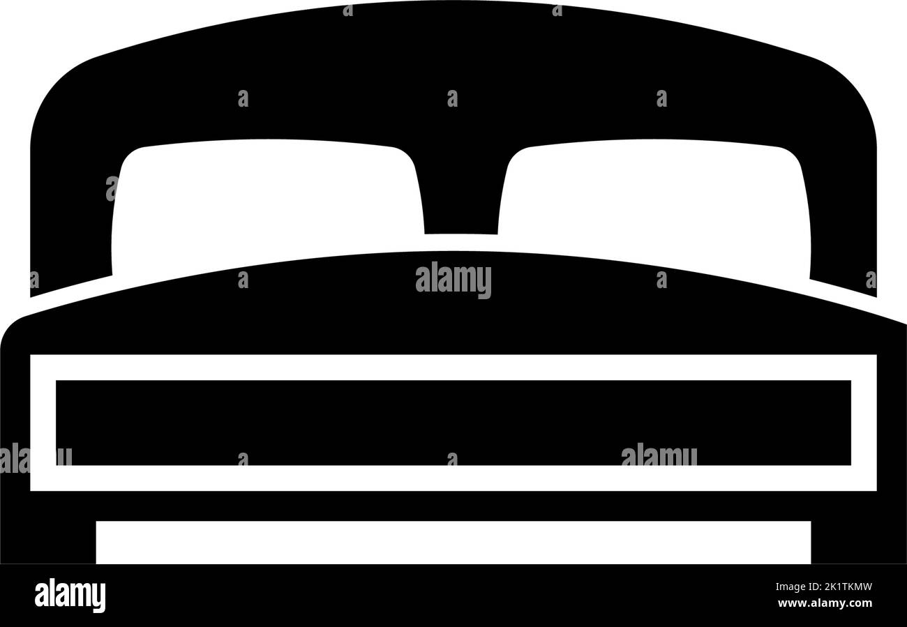 Double Bed with Two Pillows, Bedding. Flat Vector Icon illustration ...