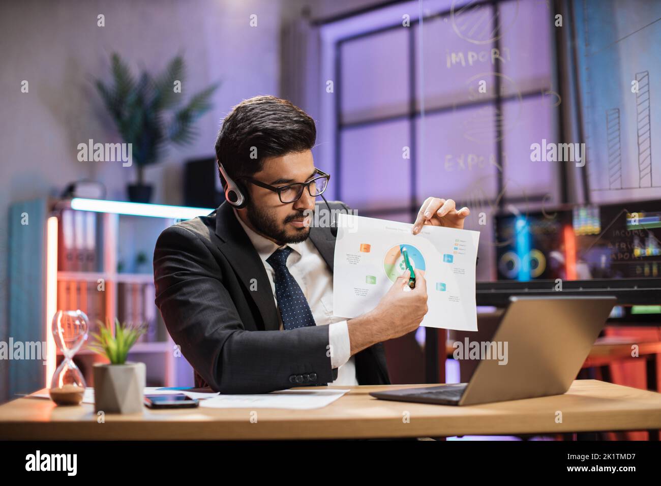 Handsome arab successful qualified bearded office manager in suit wears ...