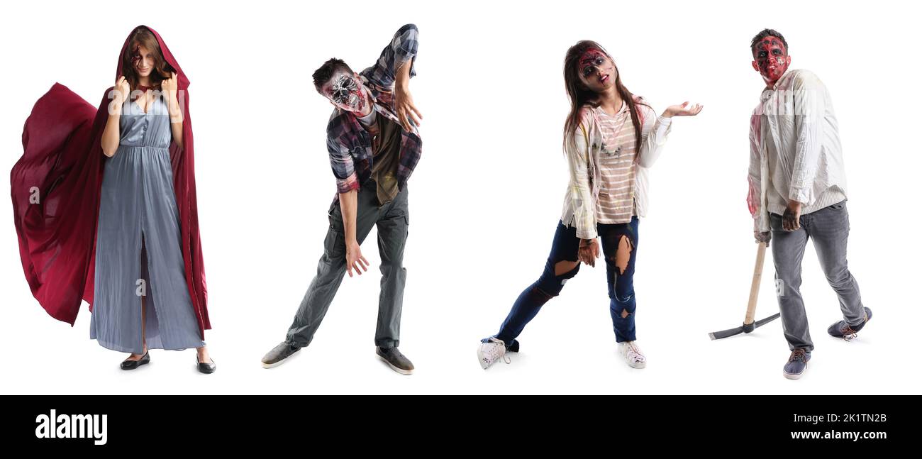 Set of scary zombies isolated on white Stock Photo - Alamy