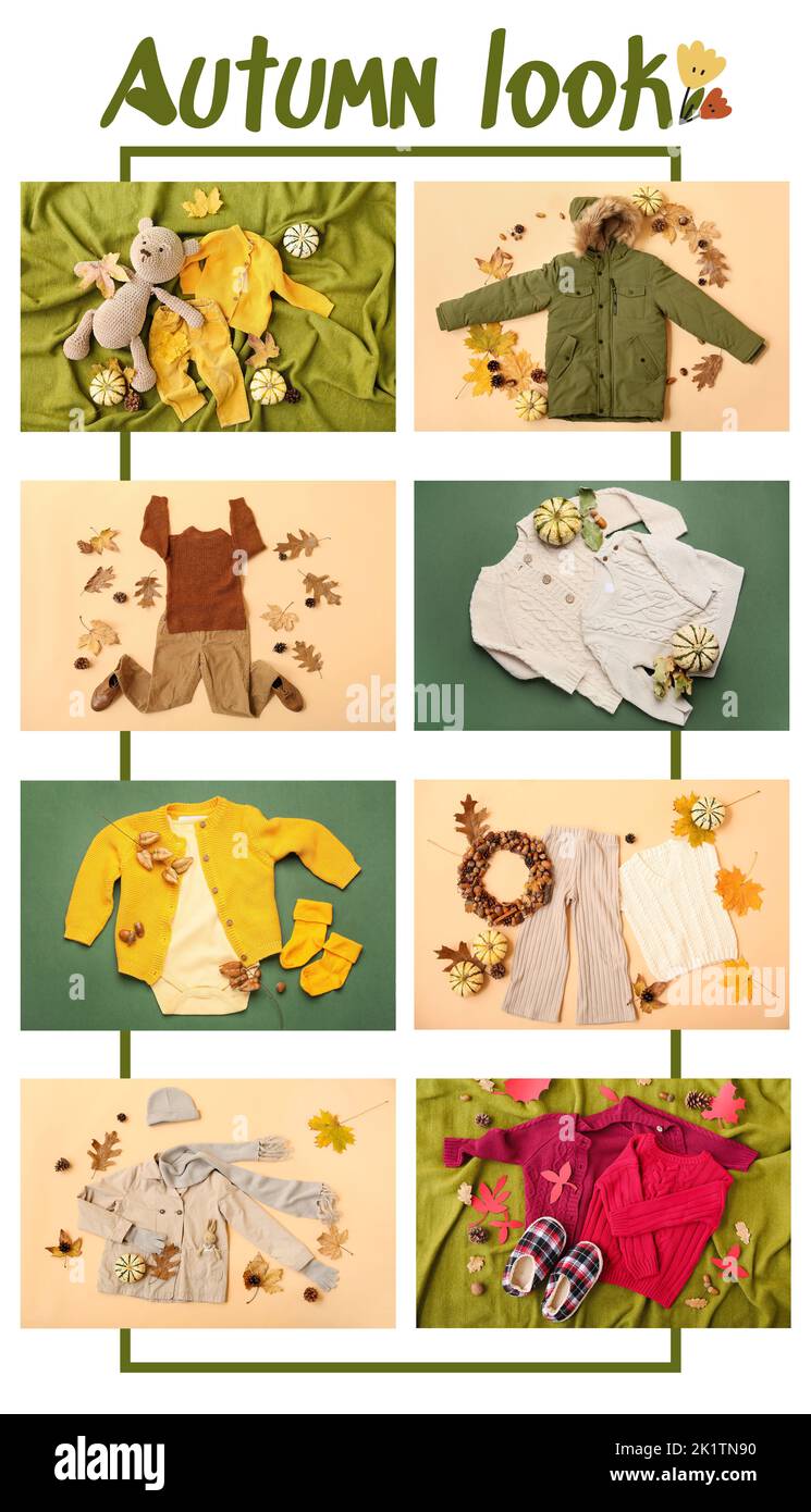 Collection of stylish autumn look for children Stock Photo - Alamy