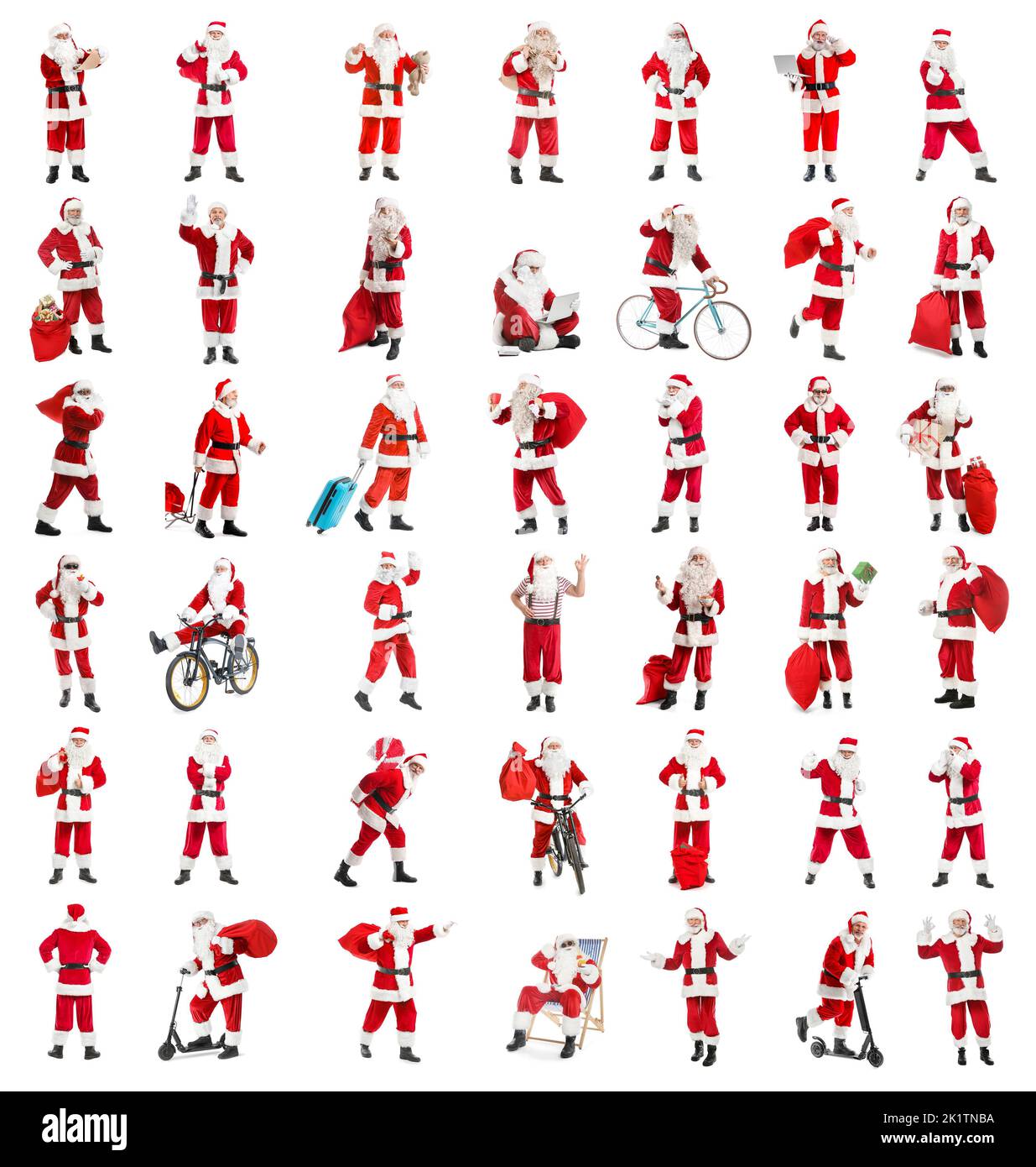 Collage of Santa Clauses on white background Stock Photo - Alamy
