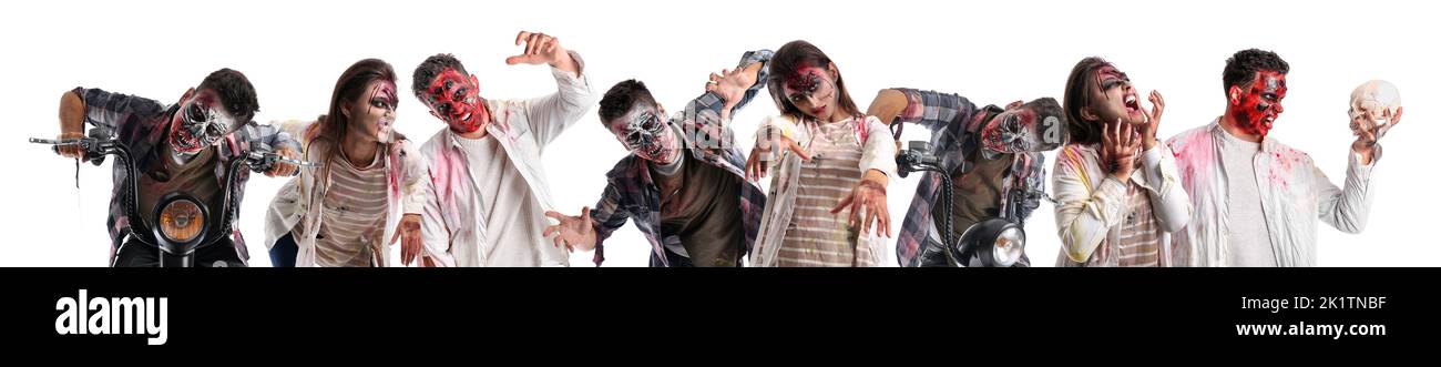 Set of many zombies isolated on white Stock Photo - Alamy