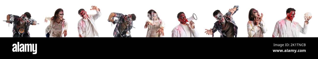 Set of many zombies isolated on white Stock Photo - Alamy