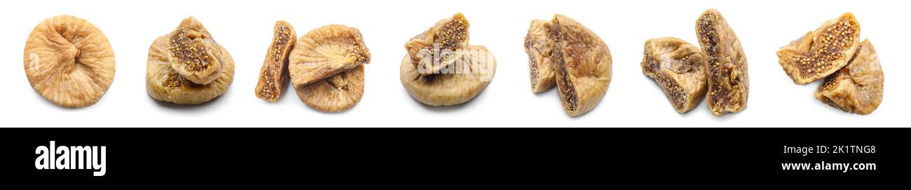 Collage of tasty dried figs on white background Stock Photo - Alamy