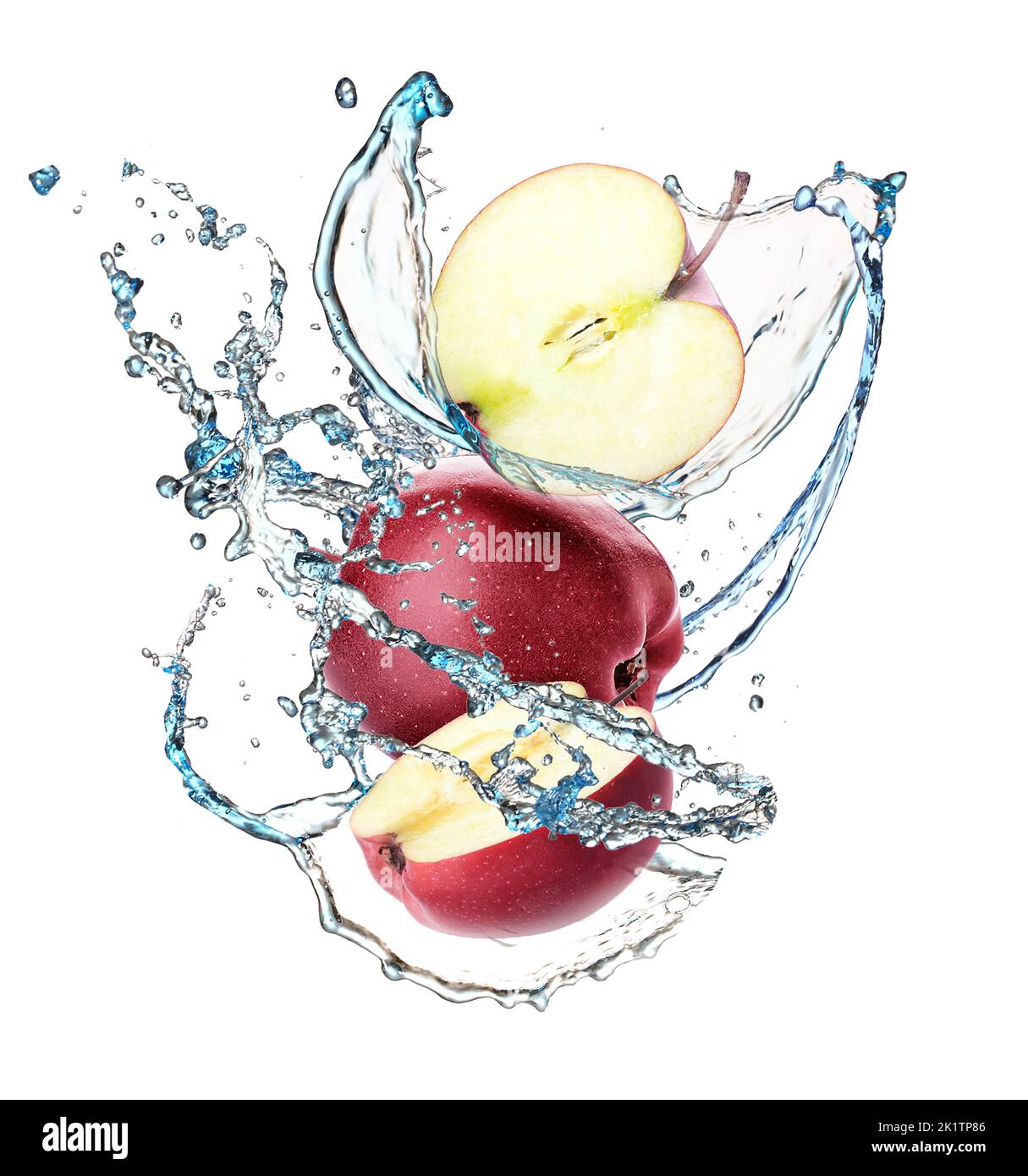 Fresh red apples and splash of water on white background Stock Photo ...
