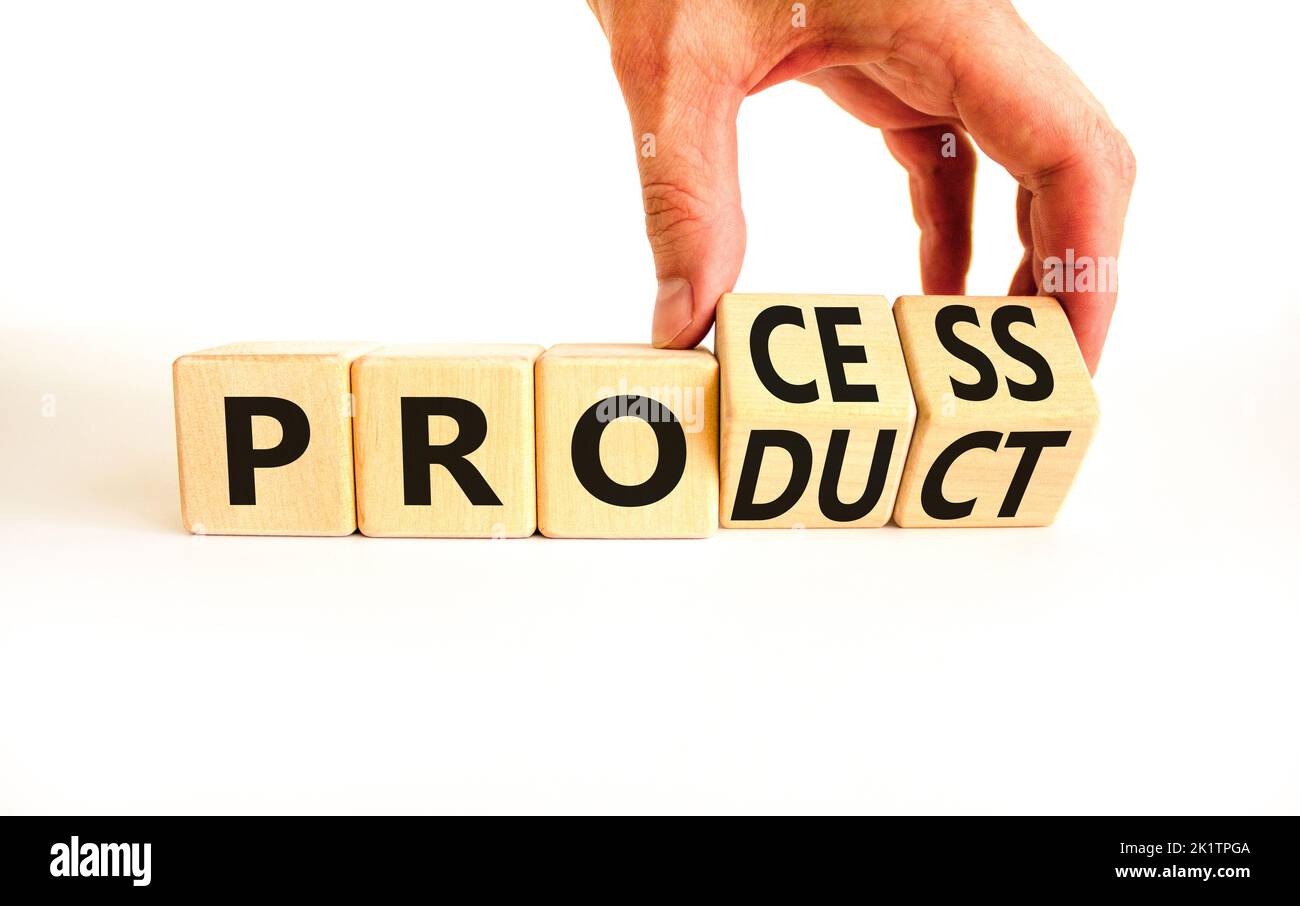 Process and product symbol. Concept words Process and product on wooden ...