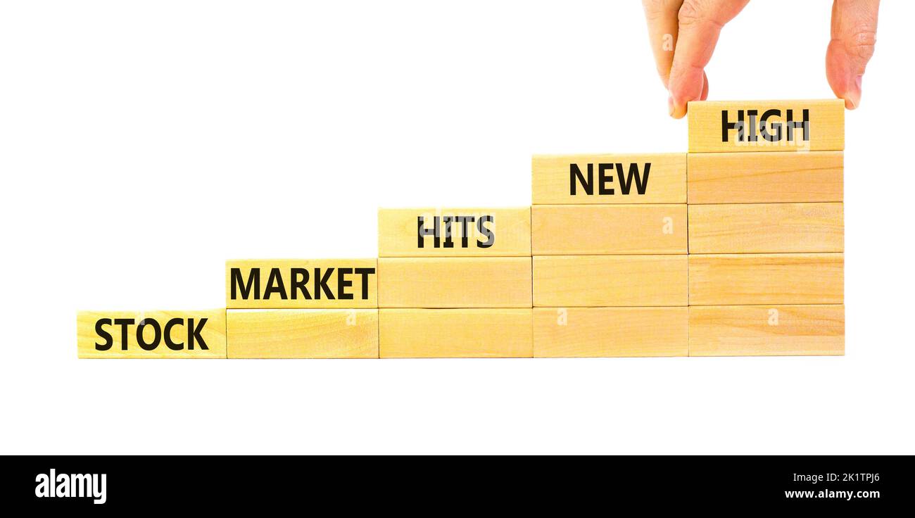 Stock market hits new high symbol. Concept words Stock market hits new ... Stock market hits new high symbol. Concept words Stock market hits new ...