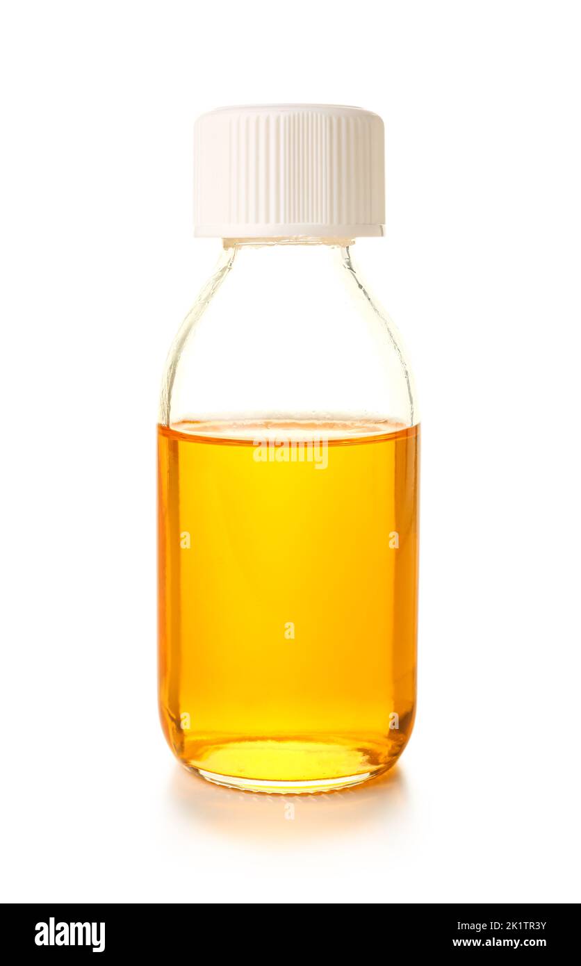Cough syrup in bottle on white background Stock Photo - Alamy