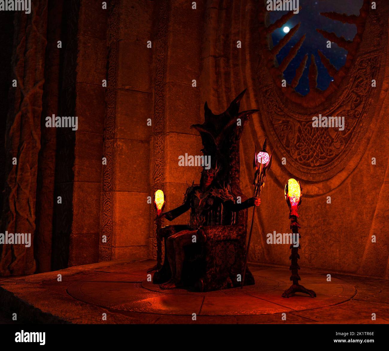 Vampire in a crypt sitting on a throne - 3d rendering Stock Photo - Alamy