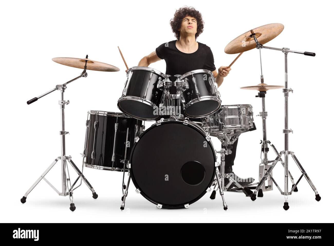 Young male drummer playing on stage isolated on white background Stock ...