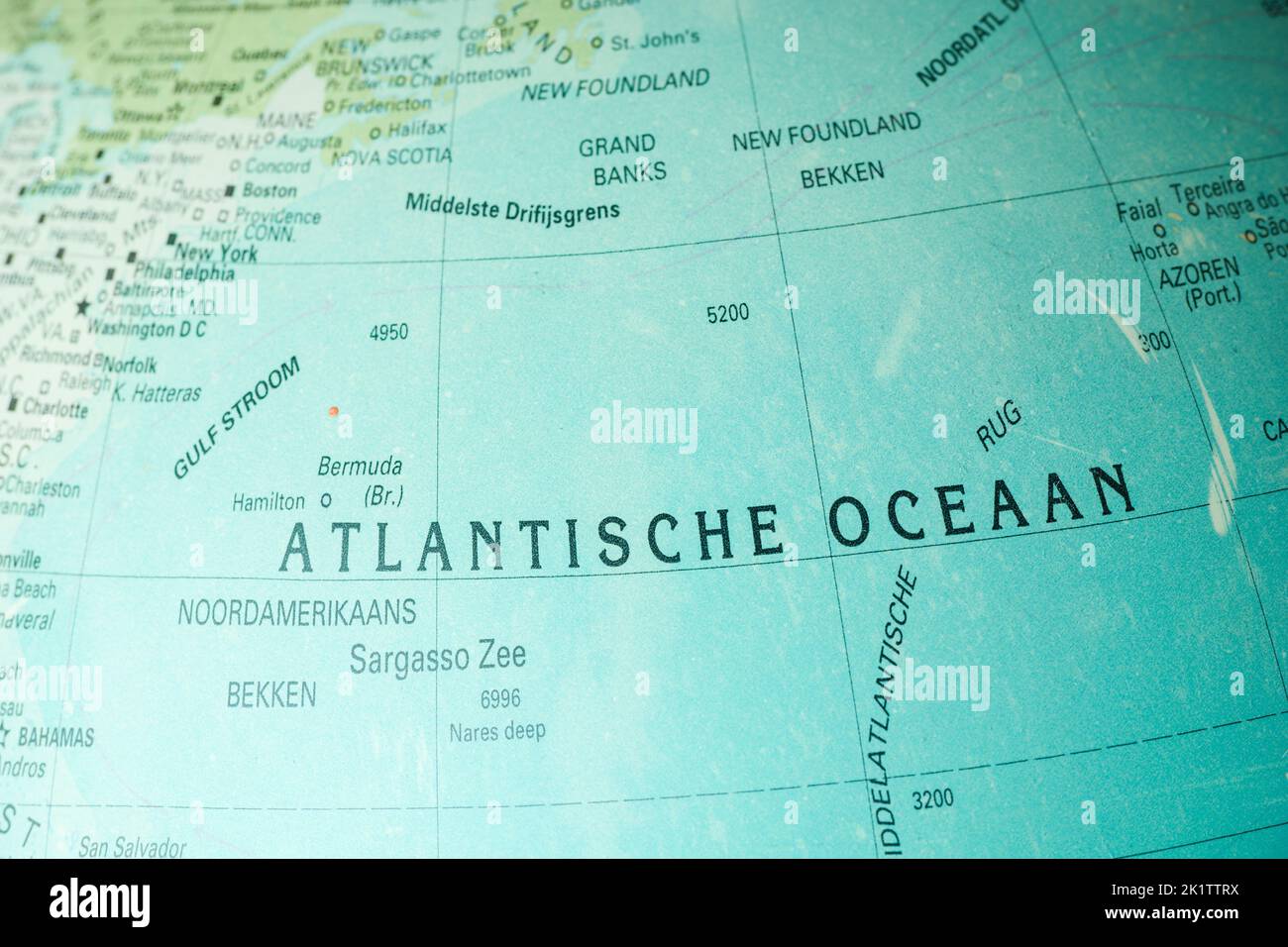 Atlantic Ocean on the globe or map in Dutch language. In Netherlands it ...