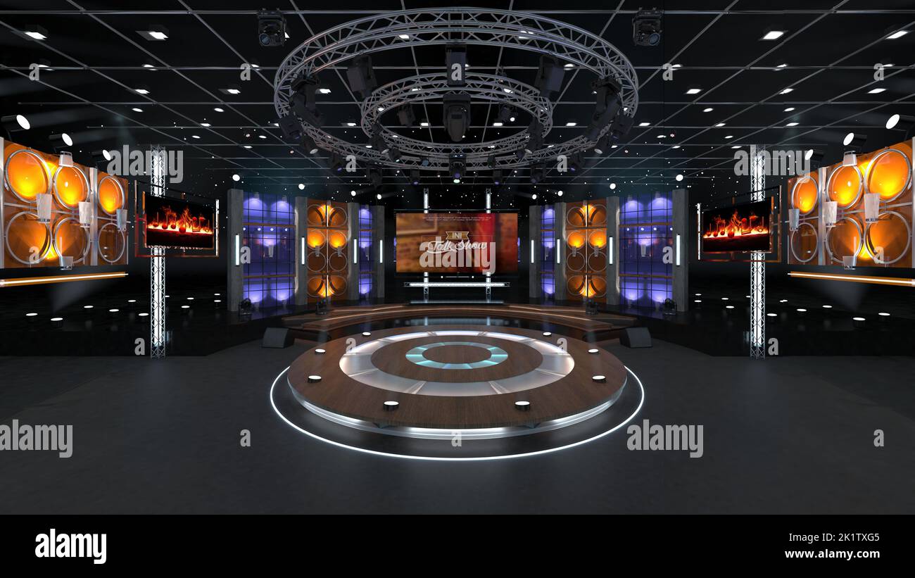 Virtual TV Studio Set. Green screen background. 3d Rendering Virtual ...