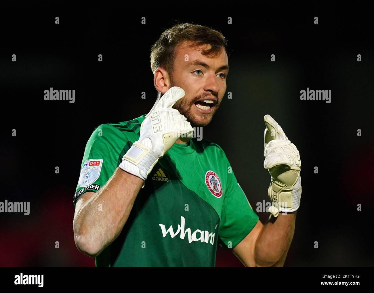 Accrington Stanley goalkeeper Toby Savin during the Papa John's Trophy ...