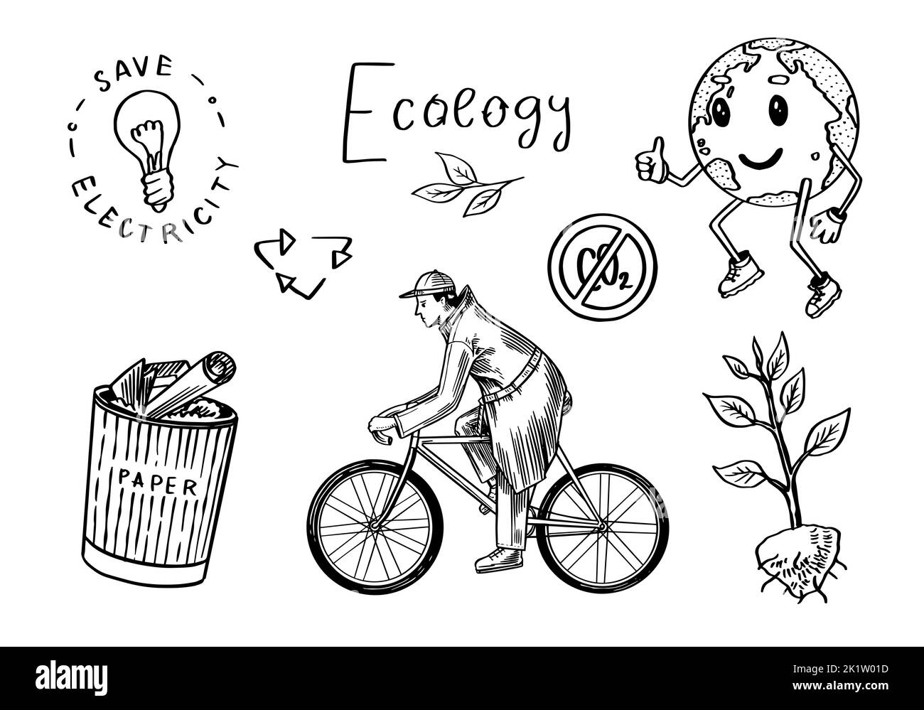 Ecology background. Zero waste. Hand drawn eco transport, bio. Waste ...