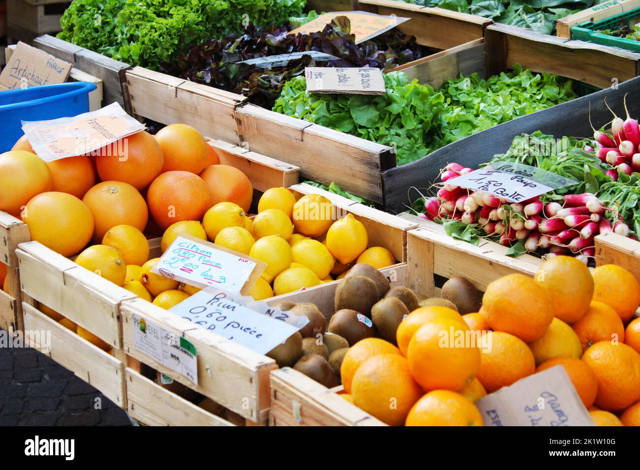 Traditional French vegetable stall,with fresh and healthy vegetables ...