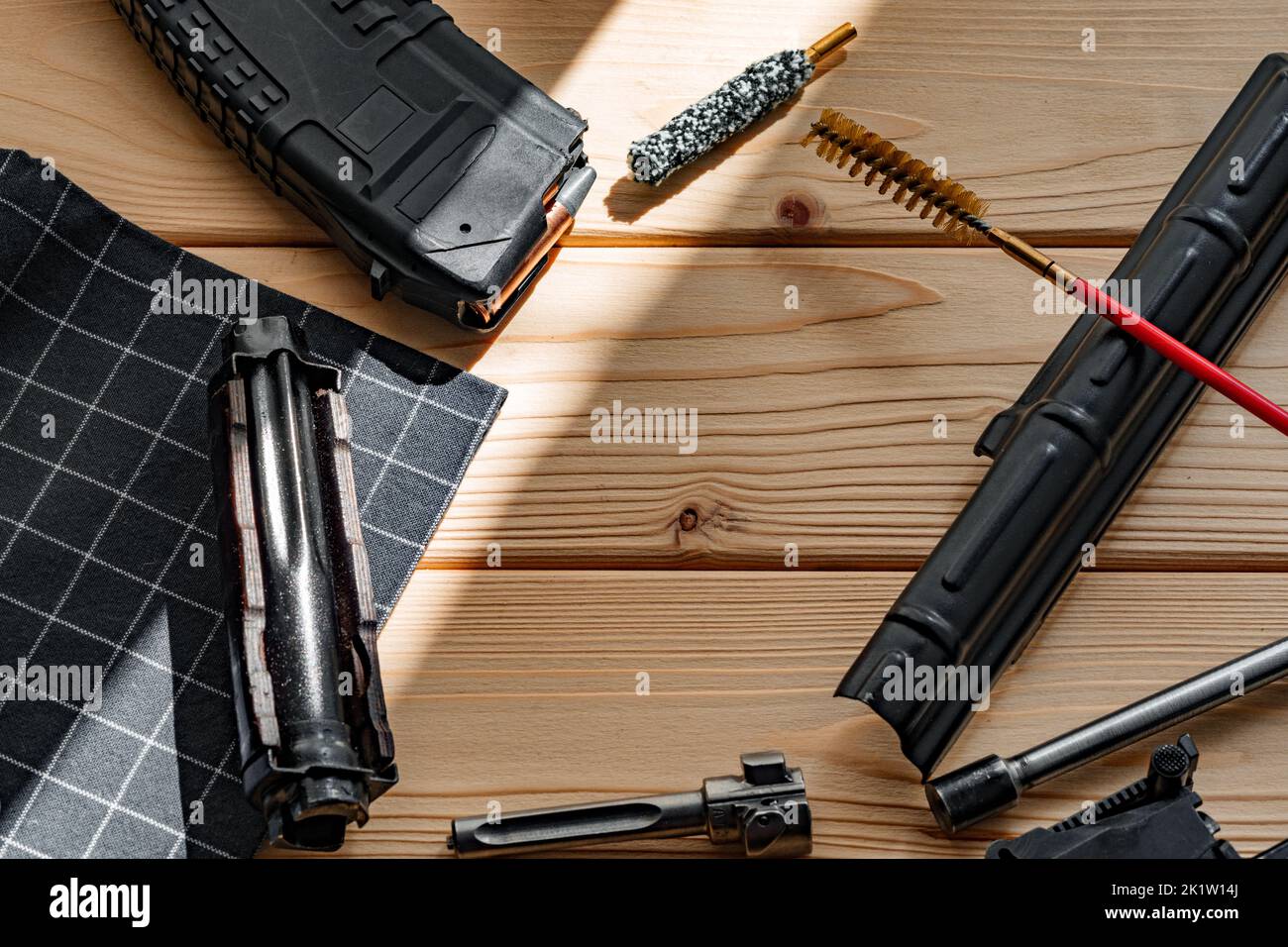 Gunsmith's working table for gun cleaning and maintaining Stock Photo ...